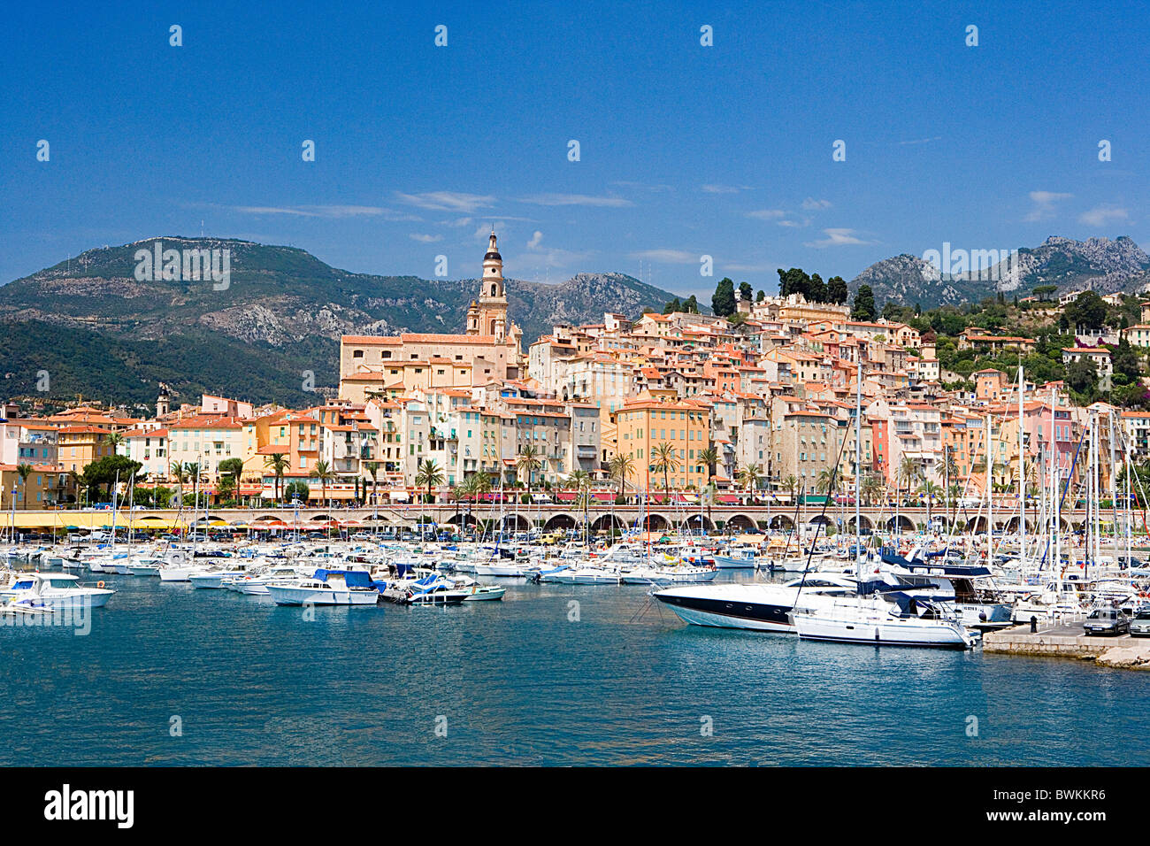 France Europe Cote d'Azur Menton harbor port boats sea Mediterranean ...