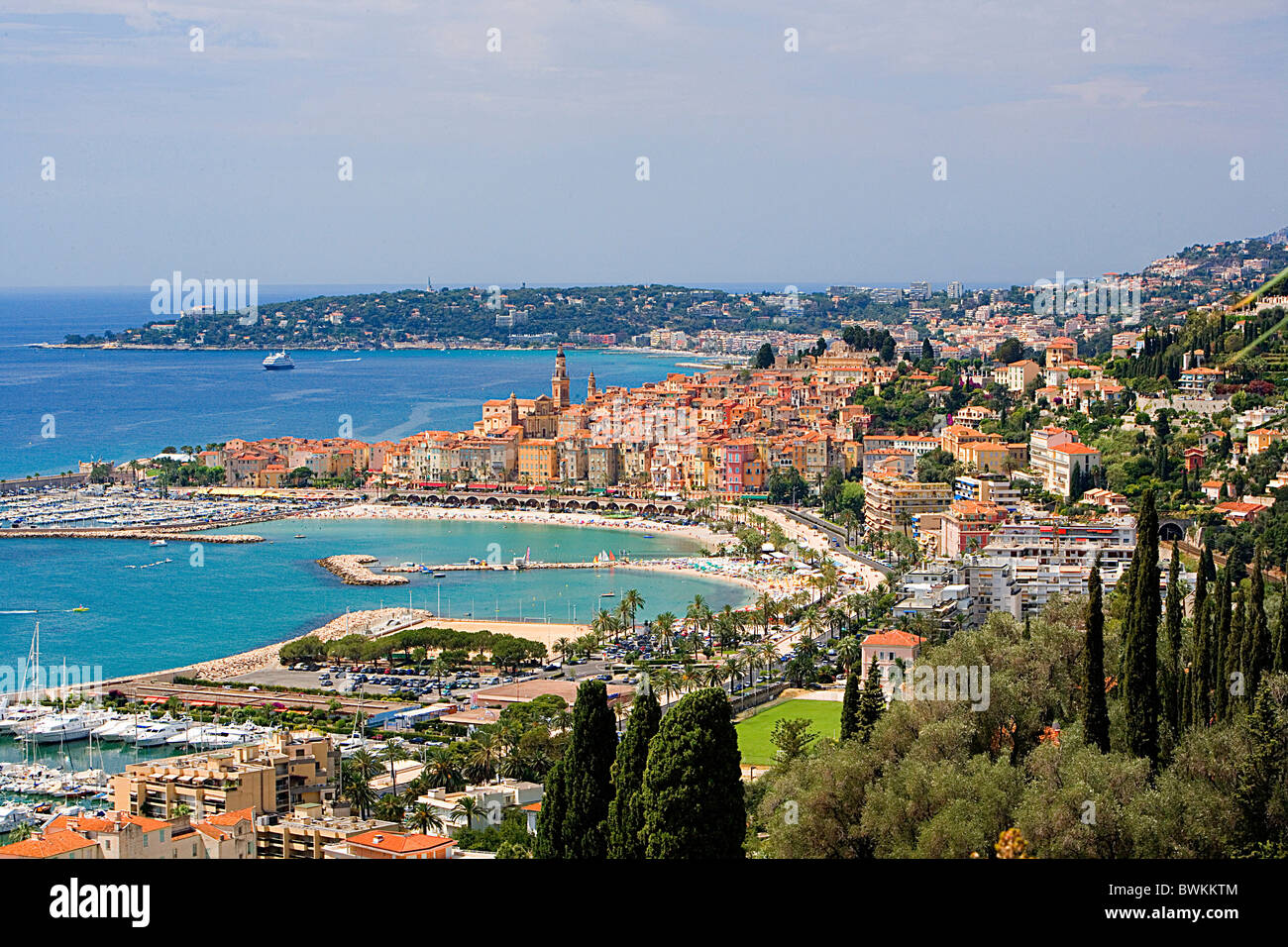 France Europe Cote d'Azur Menton harbor port boats sea Mediterranean ...