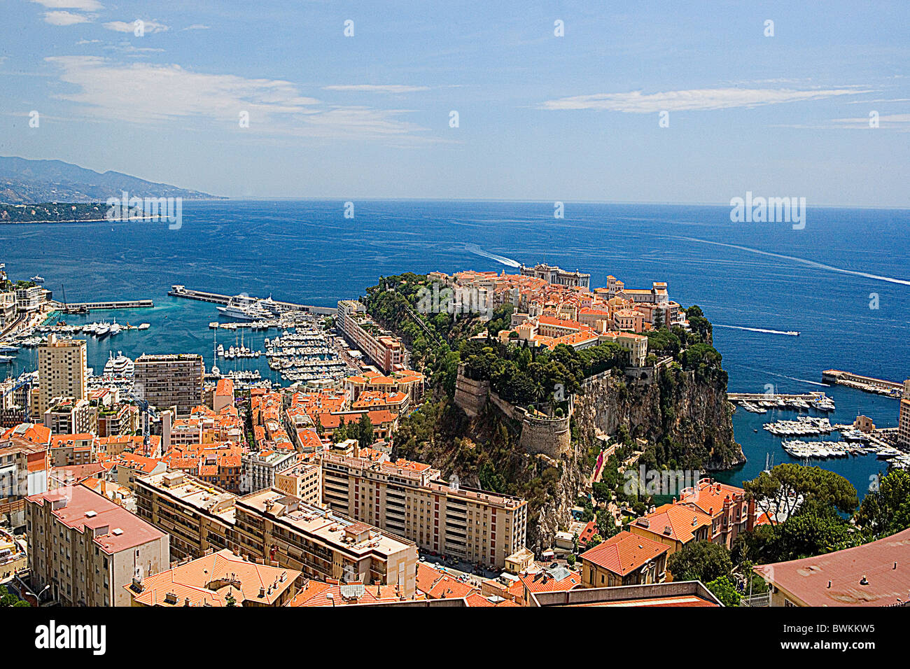 Monaco overview Monte Carlo Monaco-ville Old Town harbor port coast sea ...