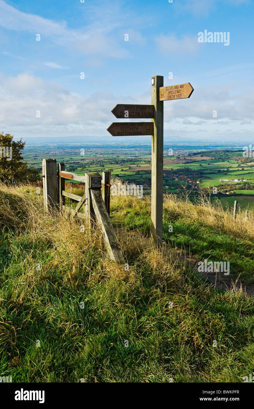 Footpath sign and gate on the Cleveland Way country walk walking path ...