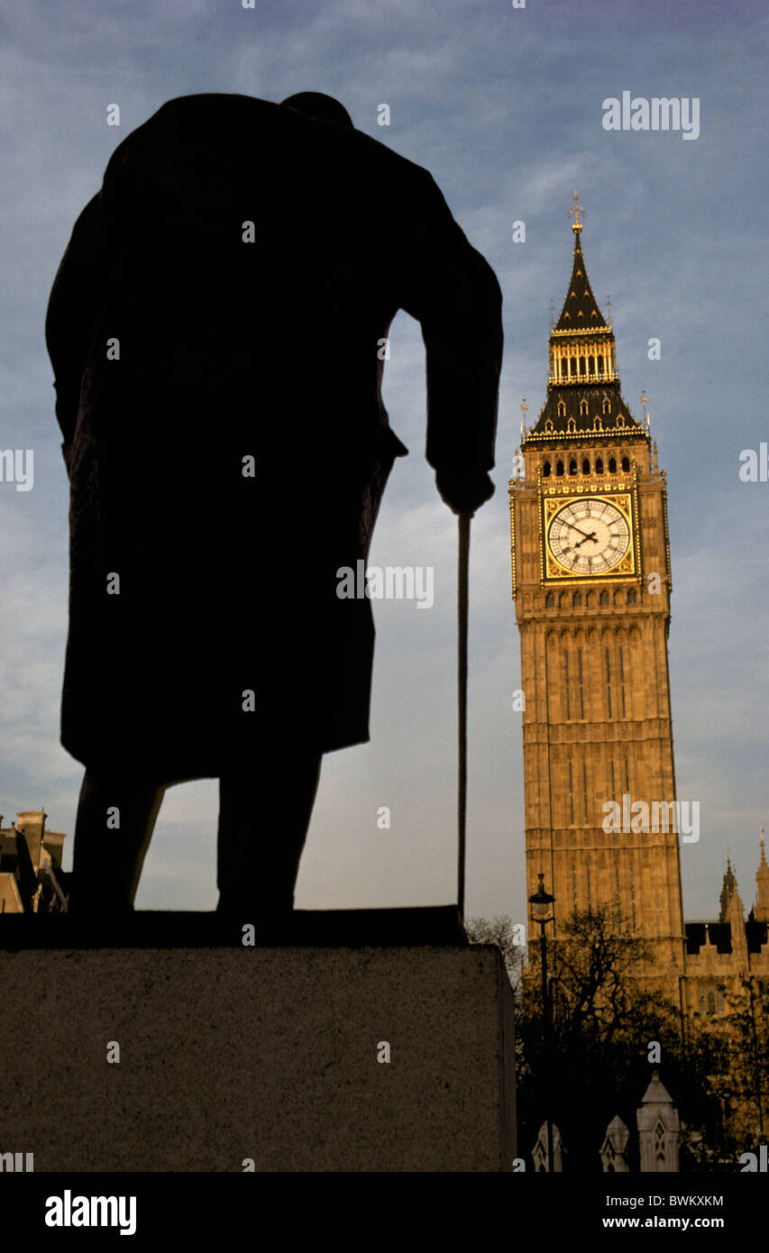 UK London Churchill Statue Big Ben Great Britain Europe England ...