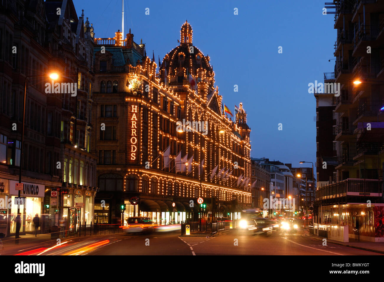 UK London Harrods Department Store Christmas Lights Brompton Road ...