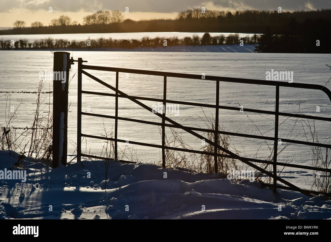 Winter snow scene farm gate hi-res stock photography and images - Alamy