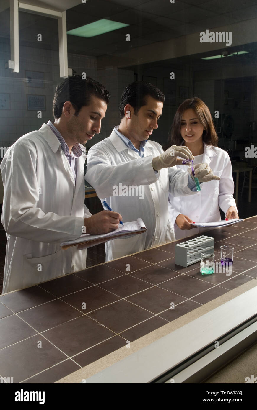 University instructor teaching students inside laboratory Beirut Arab ...