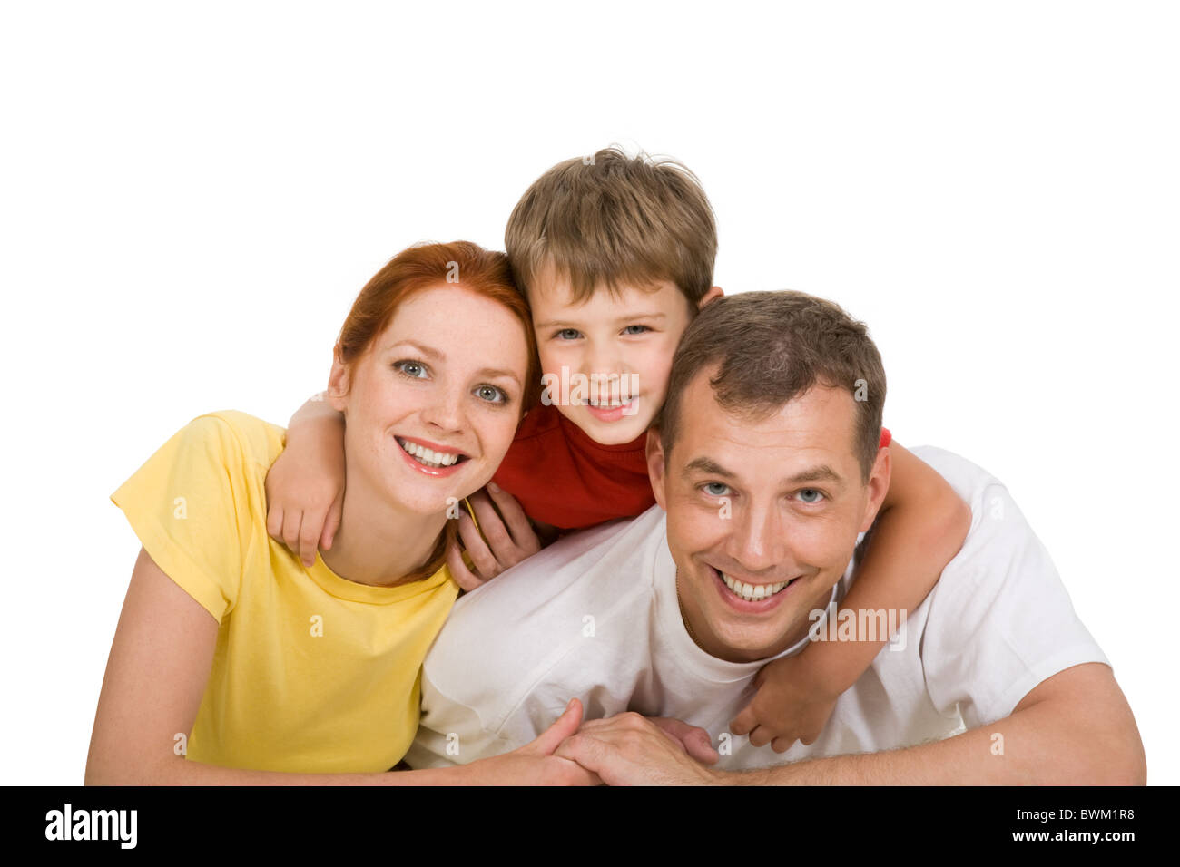 Portrait of happy three people looking at camera Stock Photo - Alamy