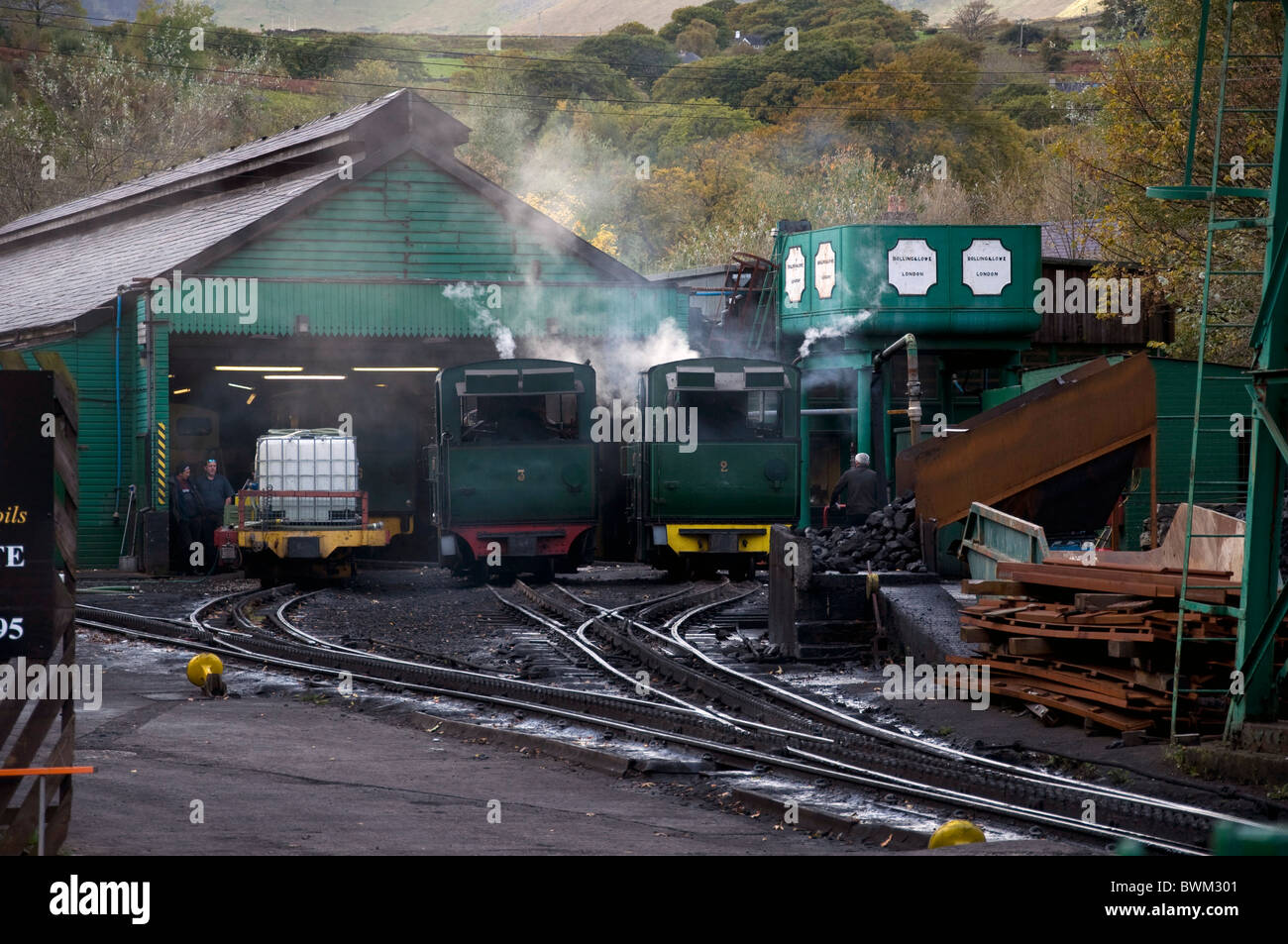 Steam locomotives at the Snowdon Mountain Railway lower station ...
