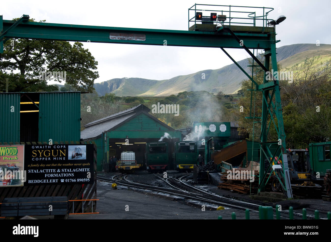 Steam locomotives at the Snowdon Mountain Railway lower station ...