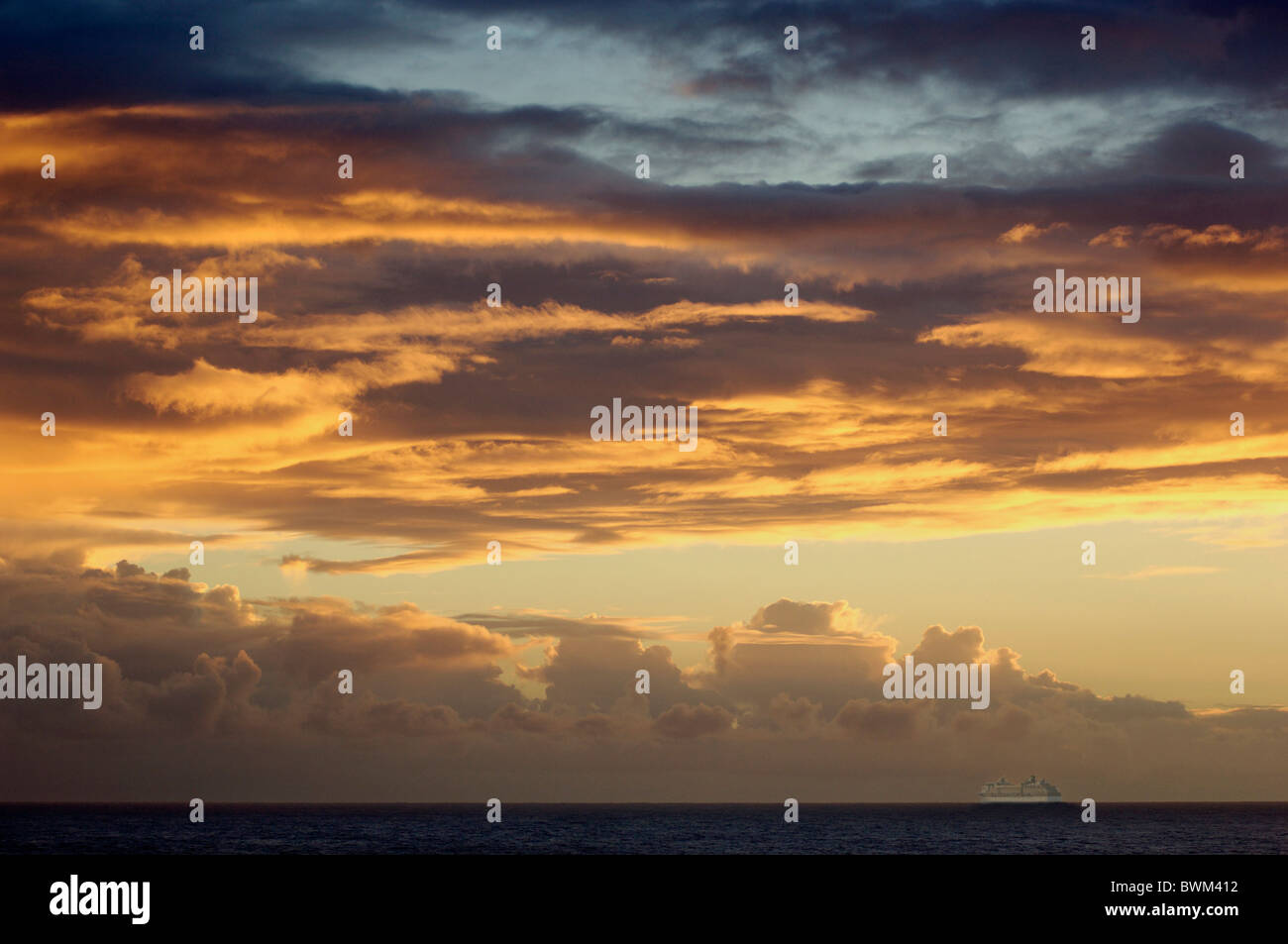 Ship Sunrise Sea Ocean near Puerto Rico Caribbean Clouds Stock Photo ...