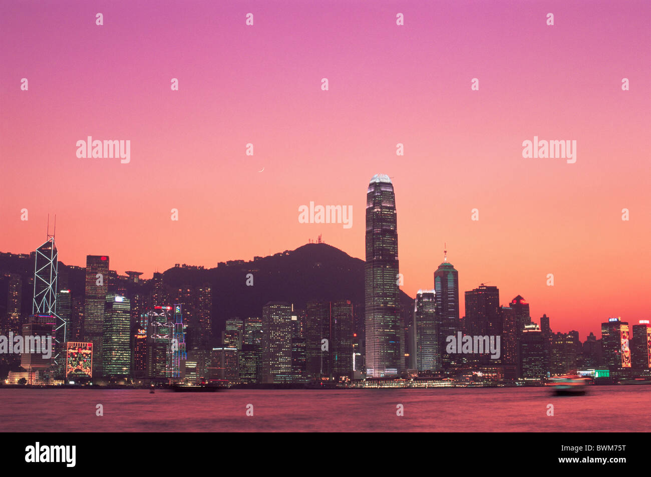 China Asia Hong Kong Tsim Sha Tsui Kowloon Central Victoria harbor Ships Boat Boats City Skyline ...