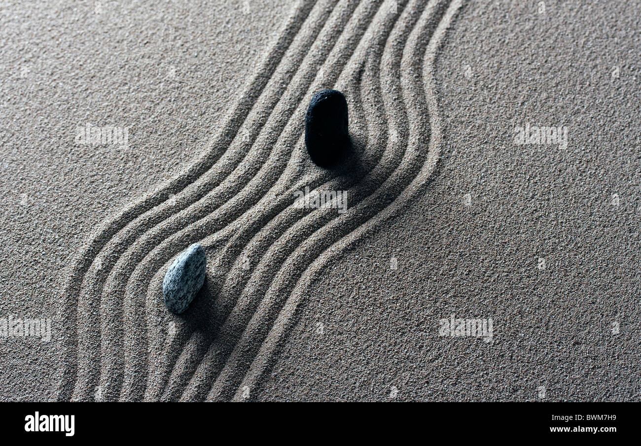 raked sand - zen rock garden - japan zen spirit inspired arrangement ...