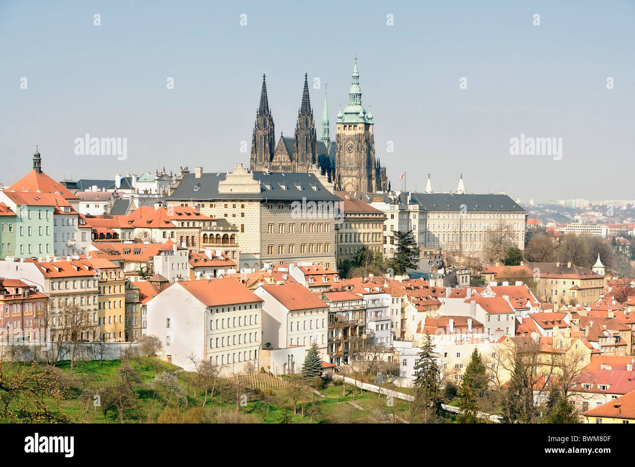 Prague Czech Republic castle Castles Cities City Cityscape Cityscapes Color Colour Daytime ...
