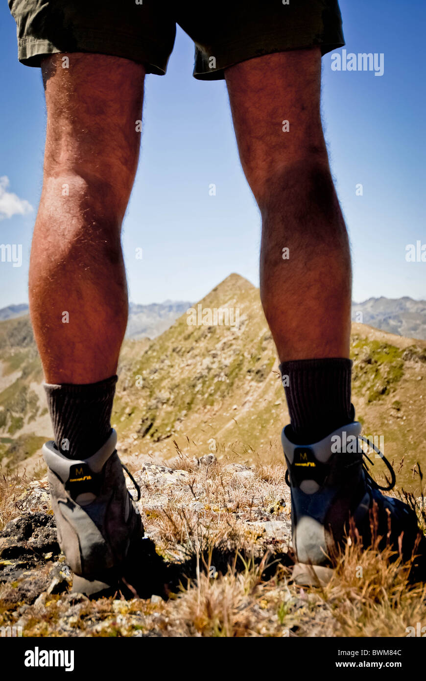 WALKER LOOKING ACROSS THE EAST PYRENEES THAT DIVIDE FRANCE FROM SPAIN ...