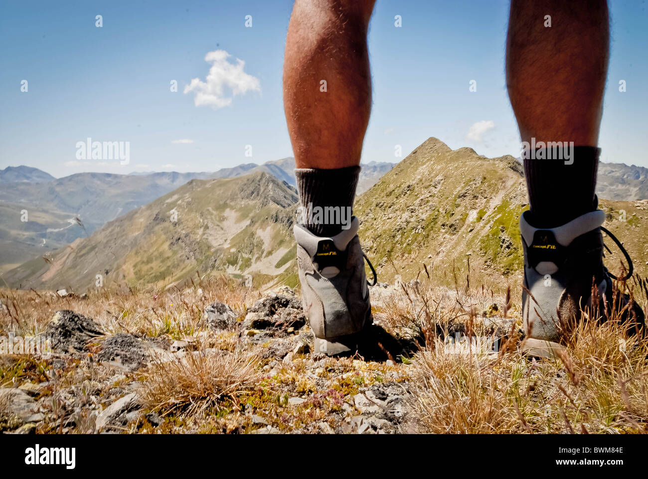 WALKER LOOKING ACROSS THE EAST PYRENEES THAT DIVIDE FRANCE FROM SPAIN ...