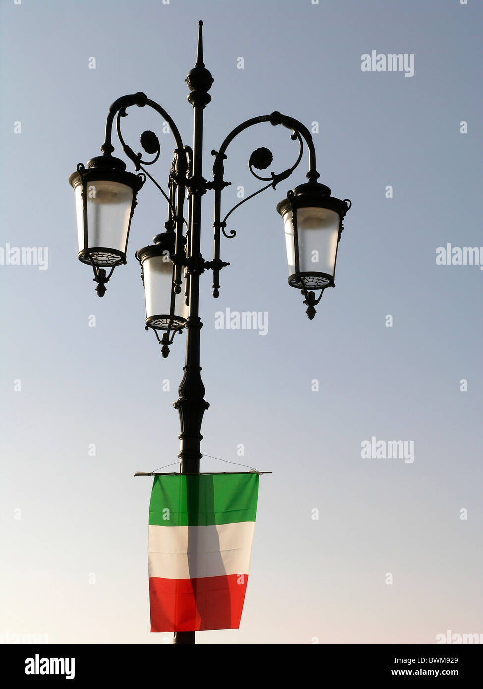 Street lantern flag Italy Europe light lamp illumination sky Stock ...