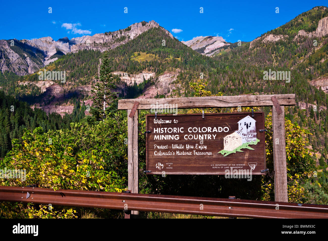 Mining district interpretive sign above Ouray, Colorado Stock Photo - Alamy