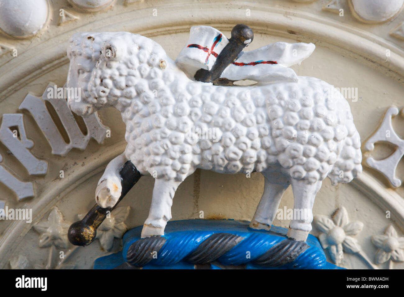 Sheep Motif on the Coat of Arms on the gate of The Piece Hall Halifax ...