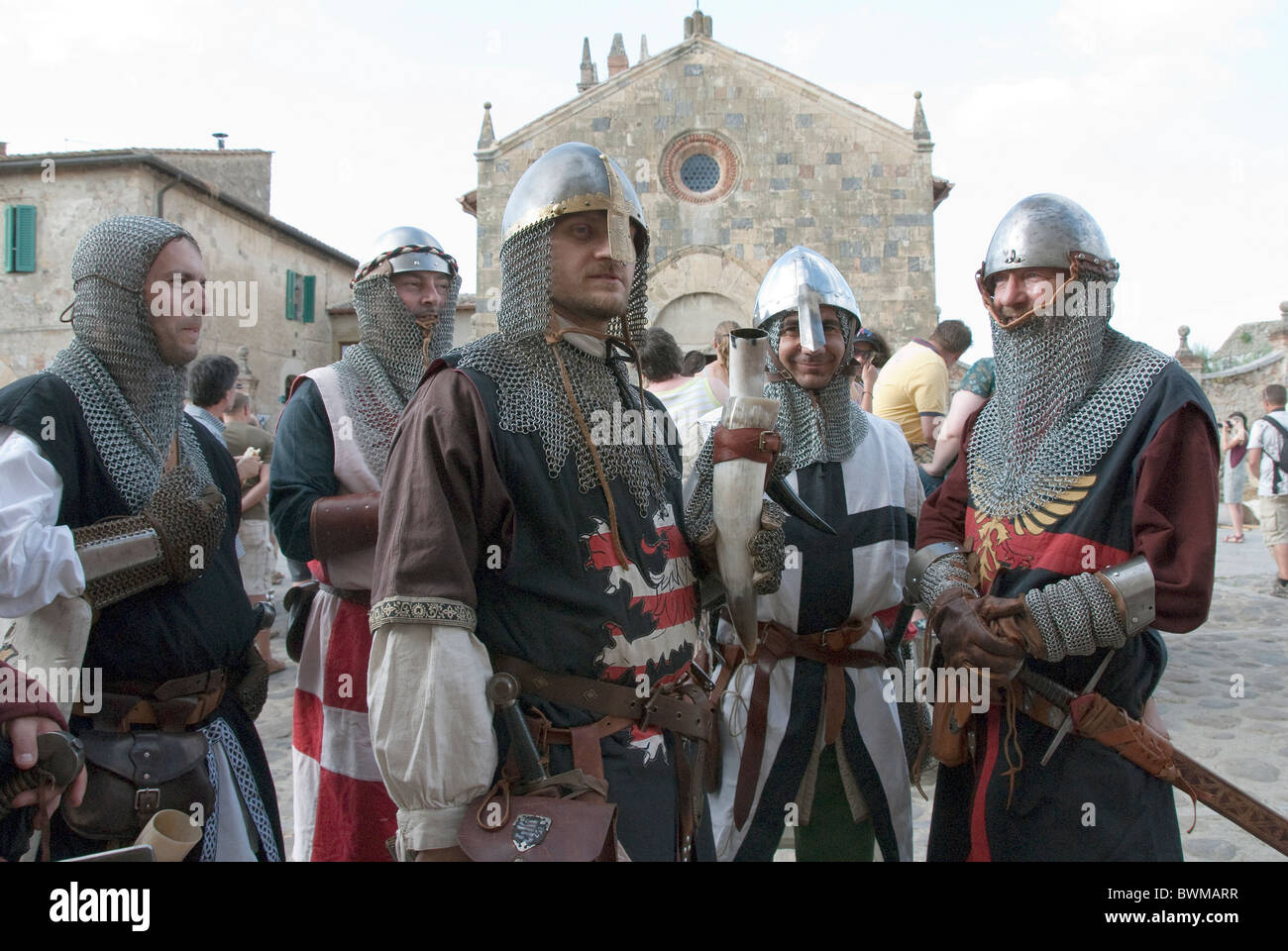 Knights in chain mail at a Medieval Festival, Monteriggioni, province ...