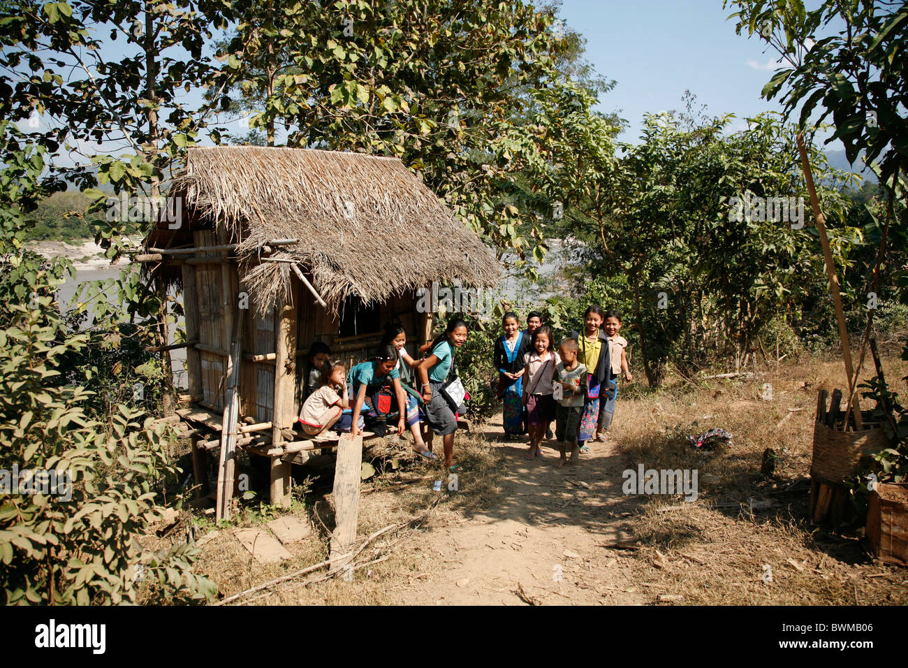 Laos Asia Miao Minority Hmong people Village Huts Fun Children Playing ...