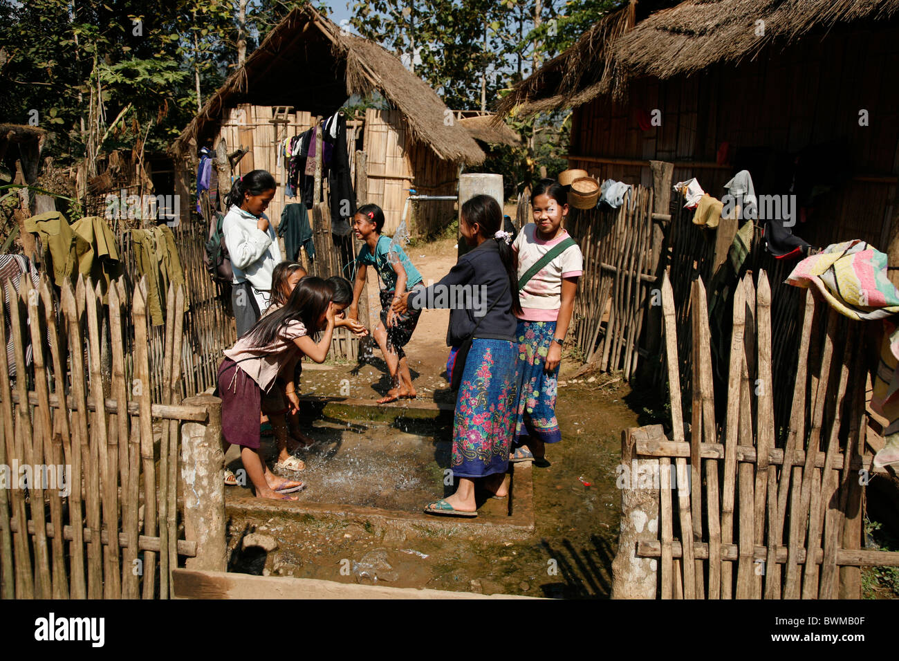 Laos Asia Miao Minority Hmong people Village Huts Fun Children Playing ...