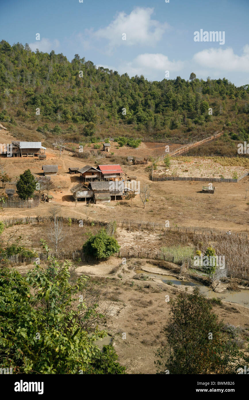 Laos Asia Xieng Khouang Province Landscape Village Mountains Huts ...