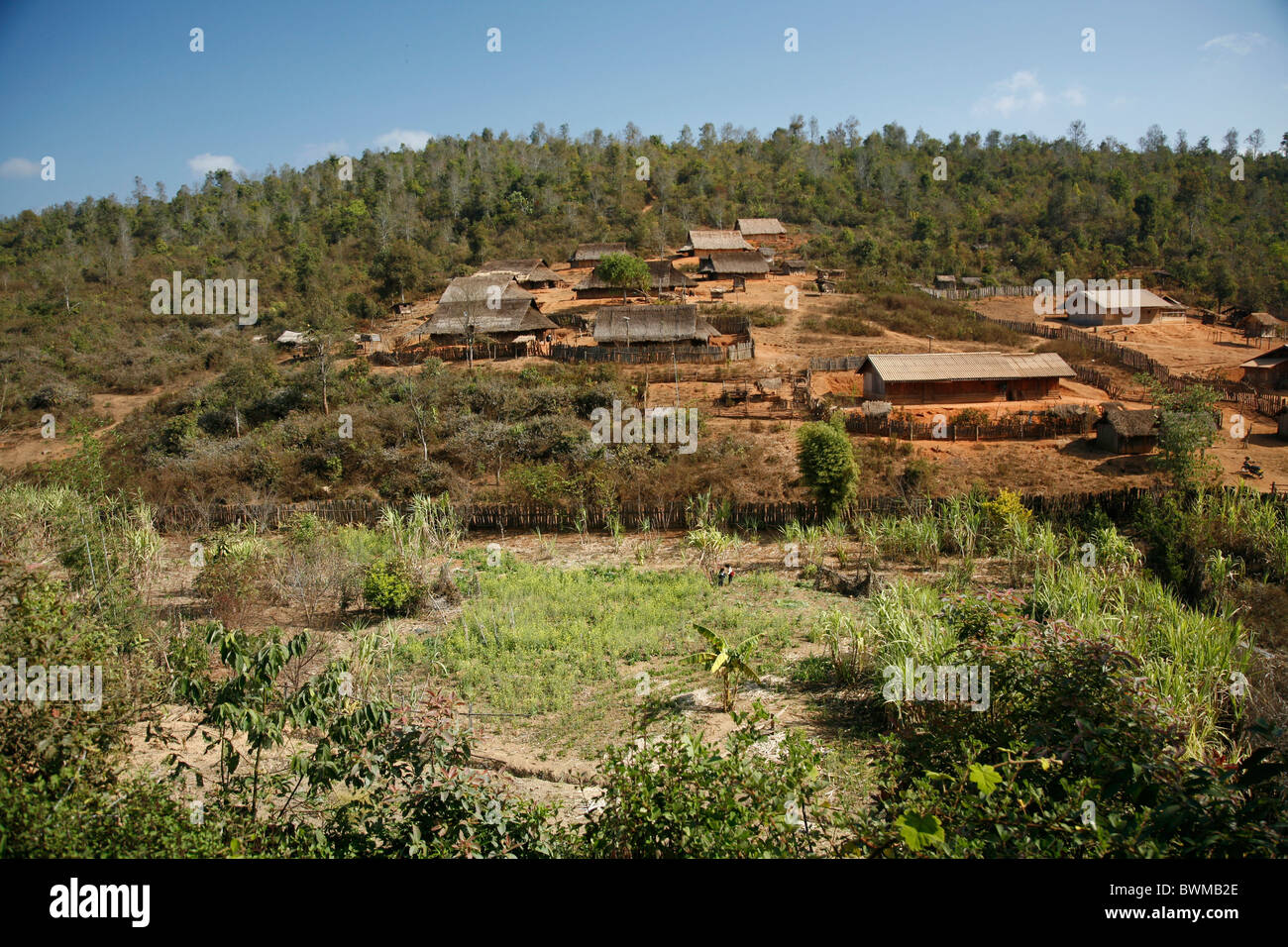Laos Asia Xieng Khouang Province Landscape Village Mountains Huts ...