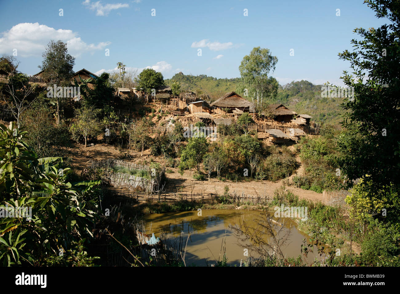 Laos Asia Houaphan Province Village Huts Pond Landscape North Houa Phan ...