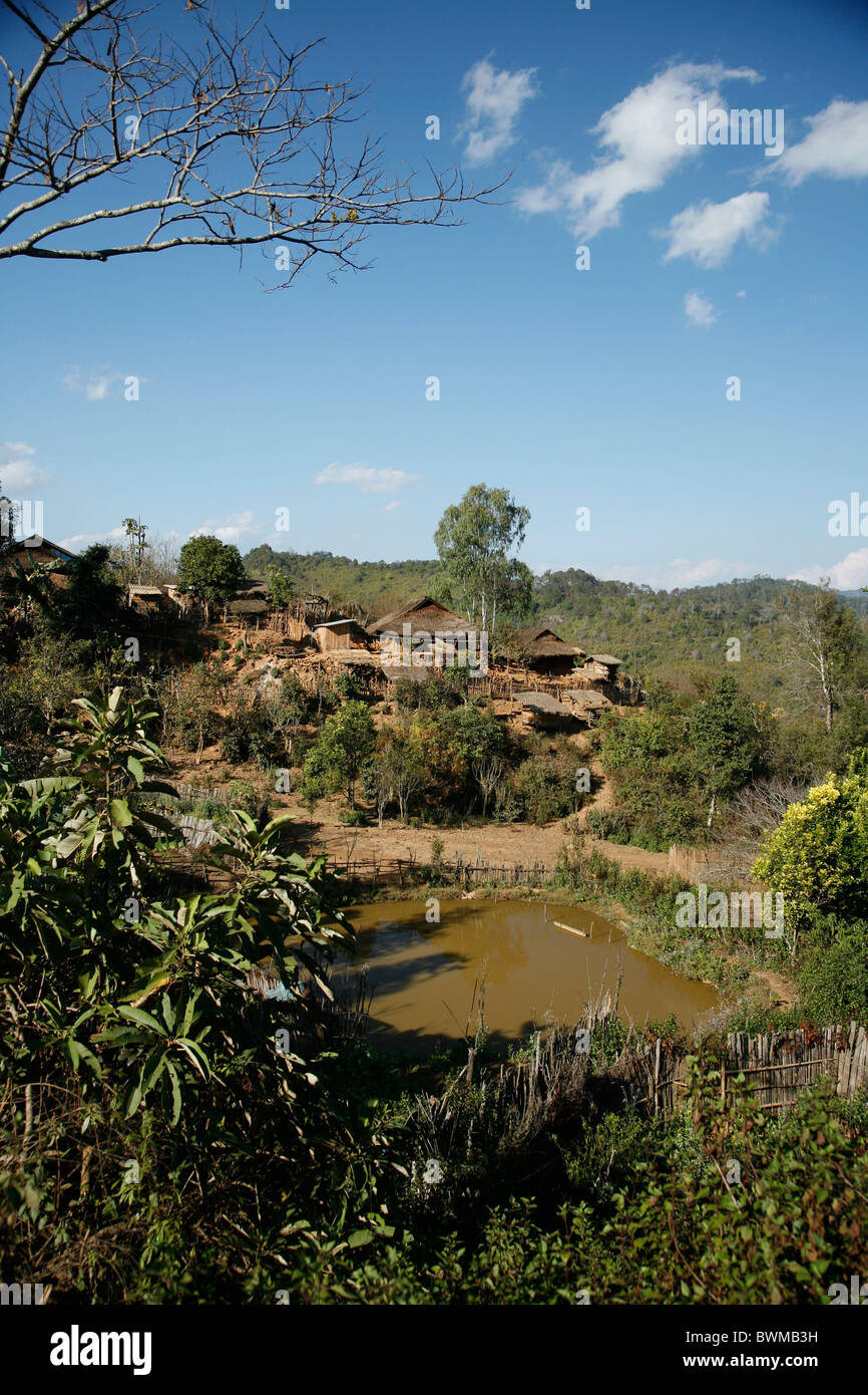 Laos Asia Houaphan Province Village Huts Pond Landscape North Houa Phan ...