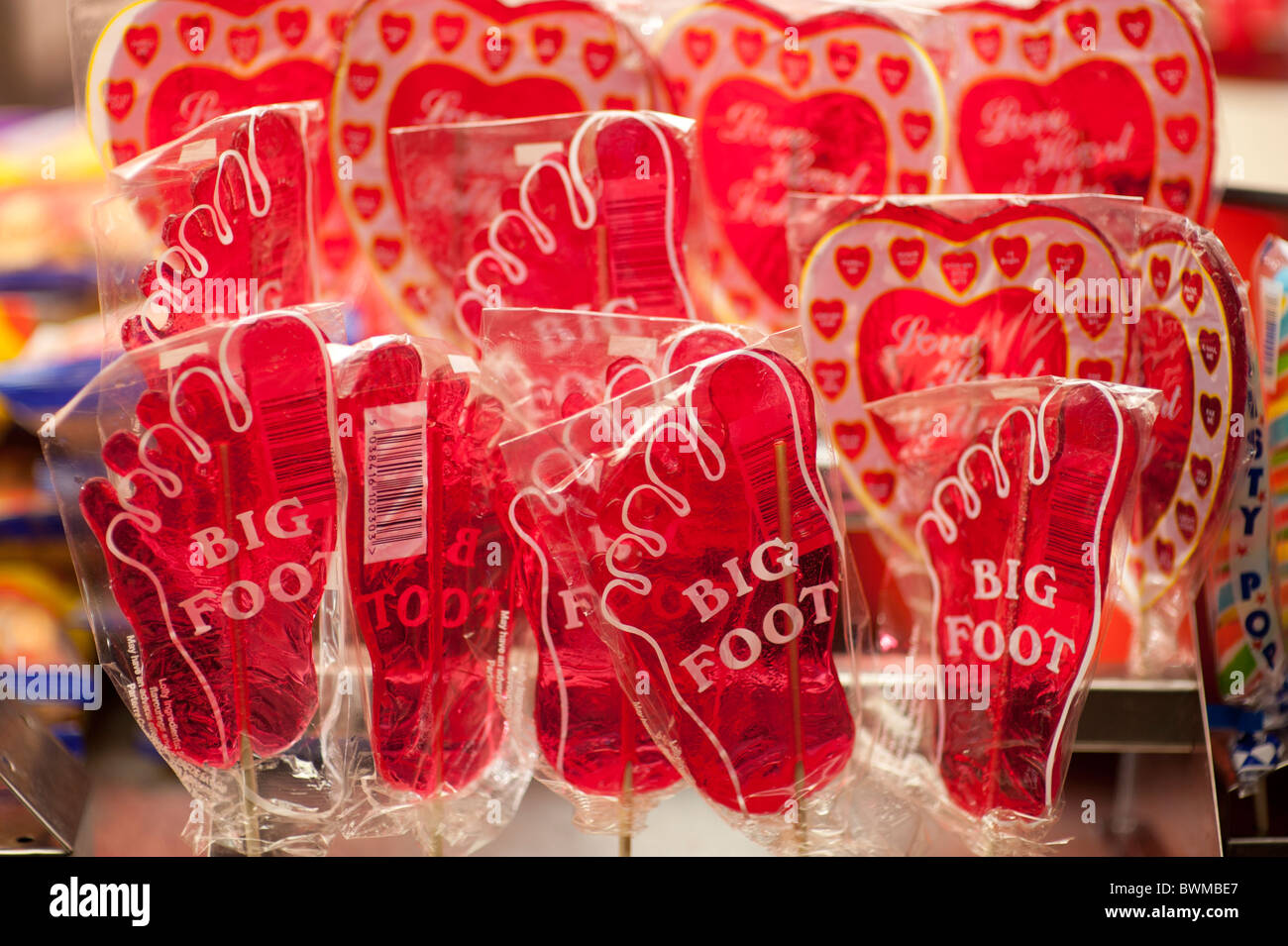 BIG FOOT candy on a stick at Aberystwyth Fair, Wales UK Stock Photo - Alamy