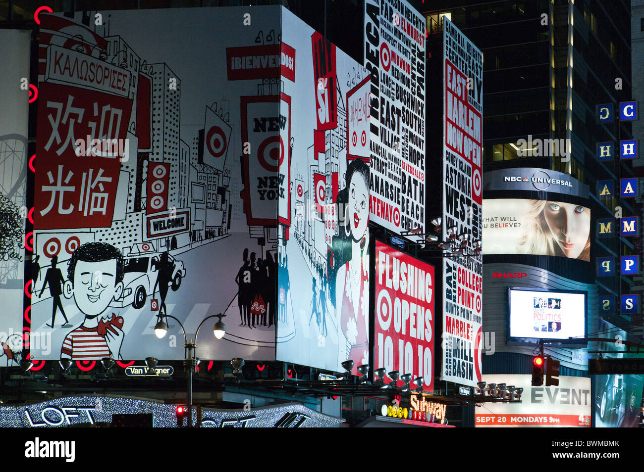 U.S.A., New York, Manhattan,neon sign in Times Square are Stock Photo ...