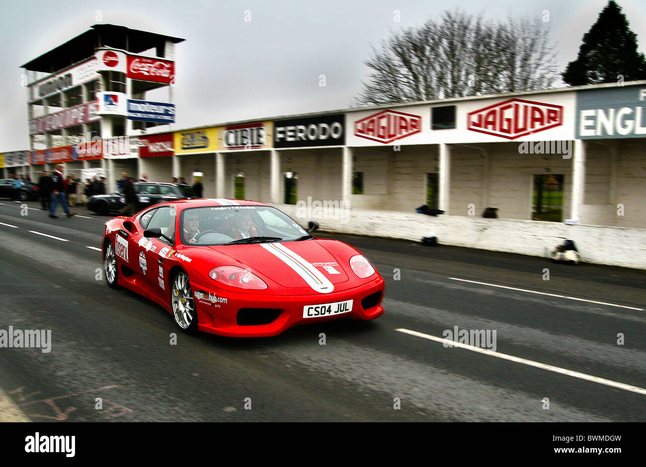 Ferrari Challenge Stradale driving at speed at the old Reims Gueux F1 ...