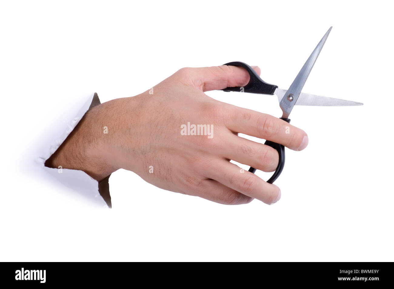 object on white - hand with scissors Stock Photo - Alamy
