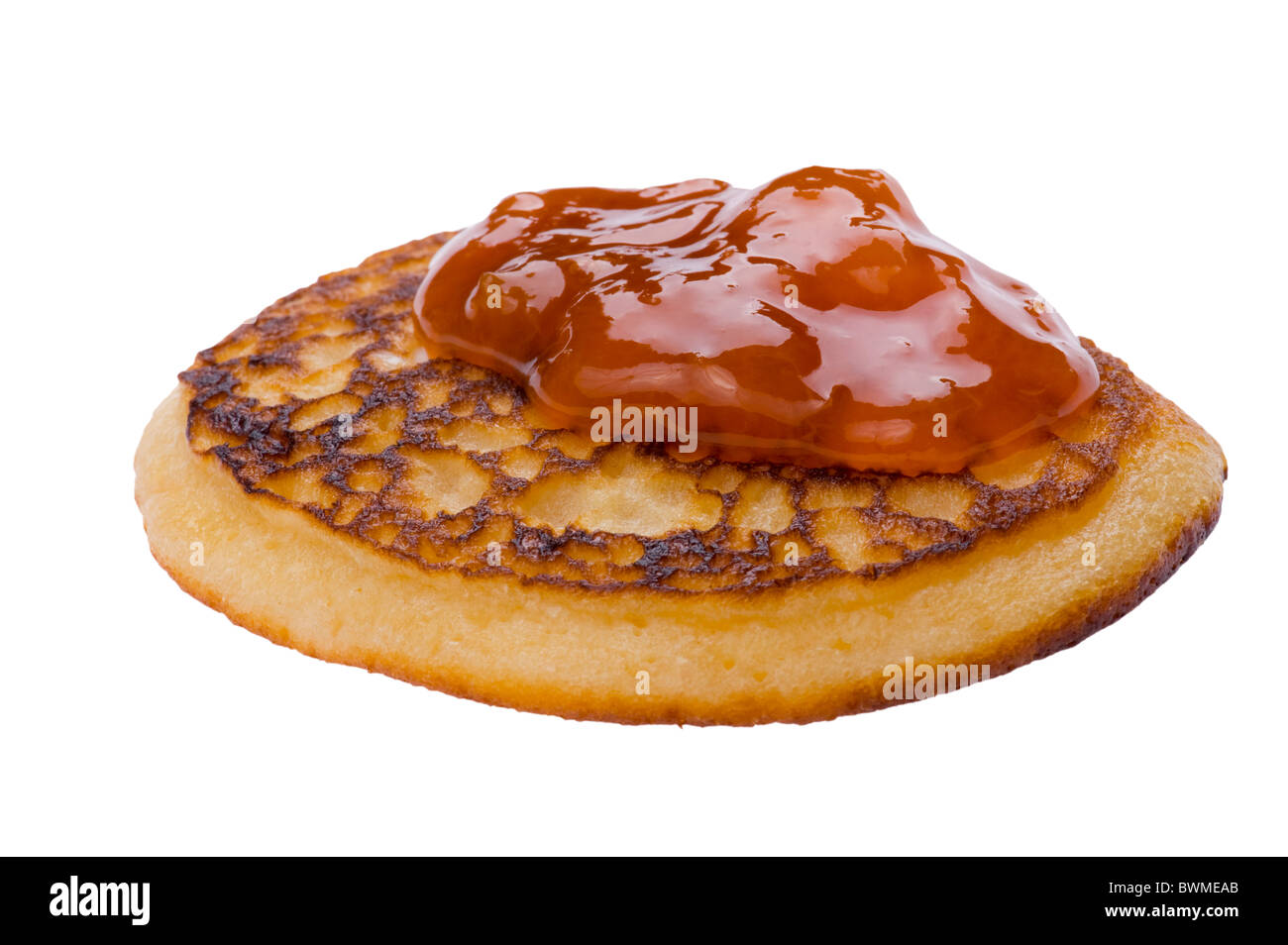 object on white - Food pancake with jam close up Stock Photo - Alamy
