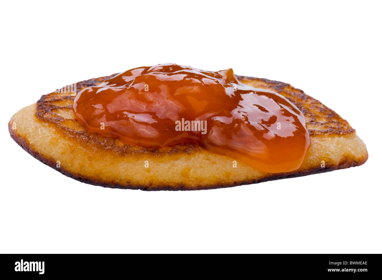 object on white - Food pancake with jam close up Stock Photo - Alamy