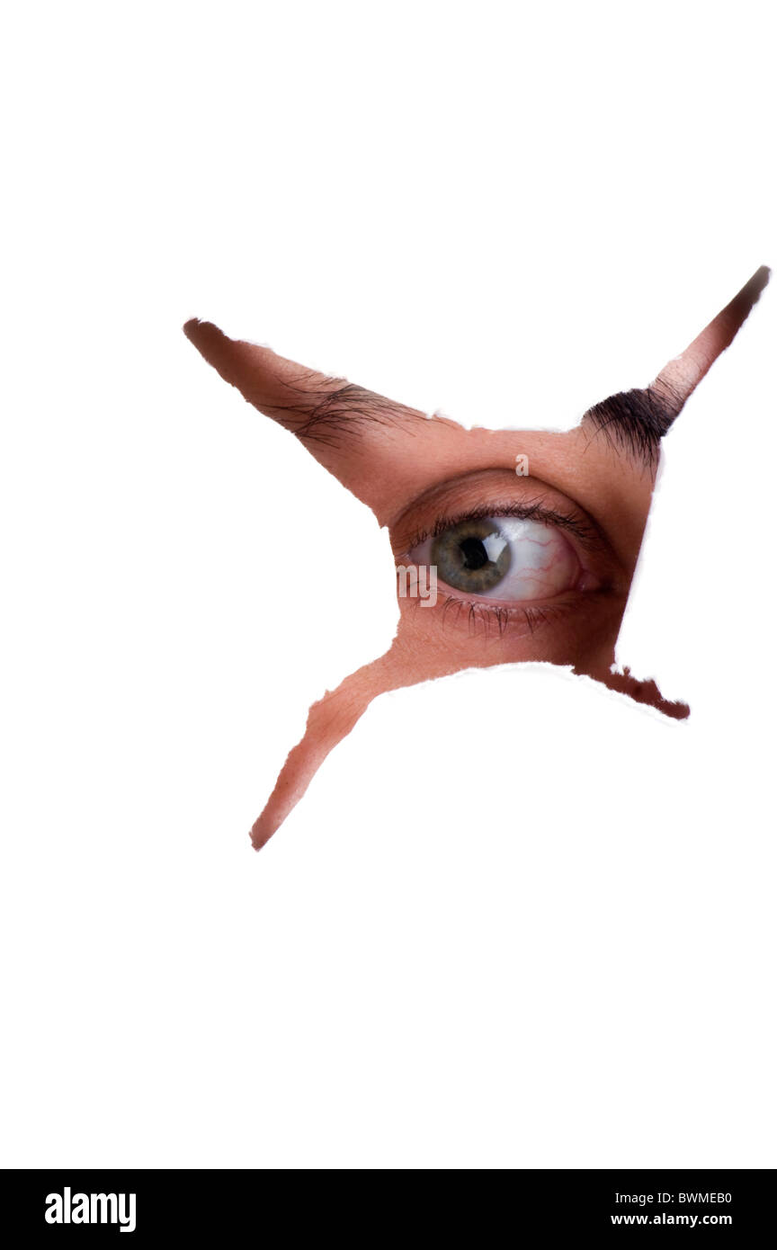 object on white - man eye on paper close up Stock Photo - Alamy