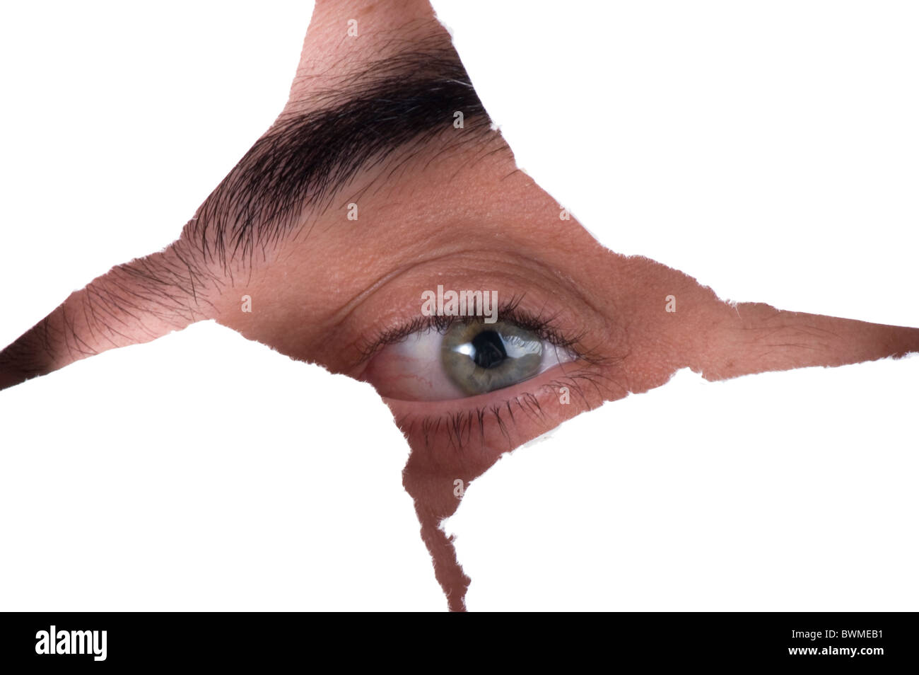 object on white - man eye on paper close up Stock Photo - Alamy