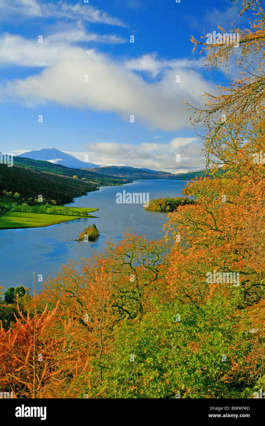 UK Scotland Tayside Perthshire Queens View Loch Tummel and mountain of ...