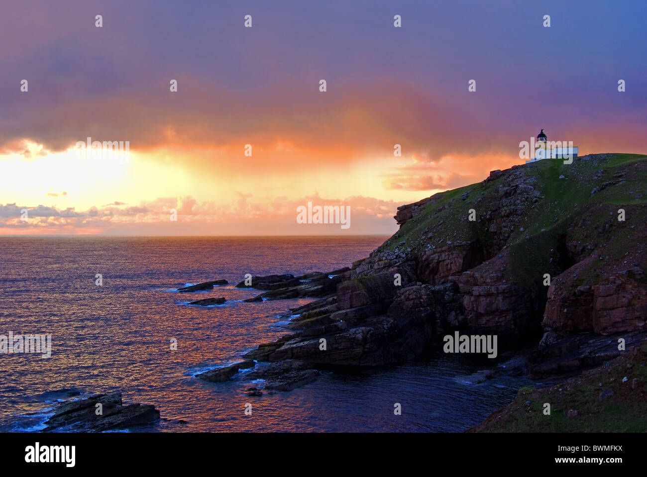 UK Scotland Highland Sutherland Sunset from Stoerhead over The Minch ...