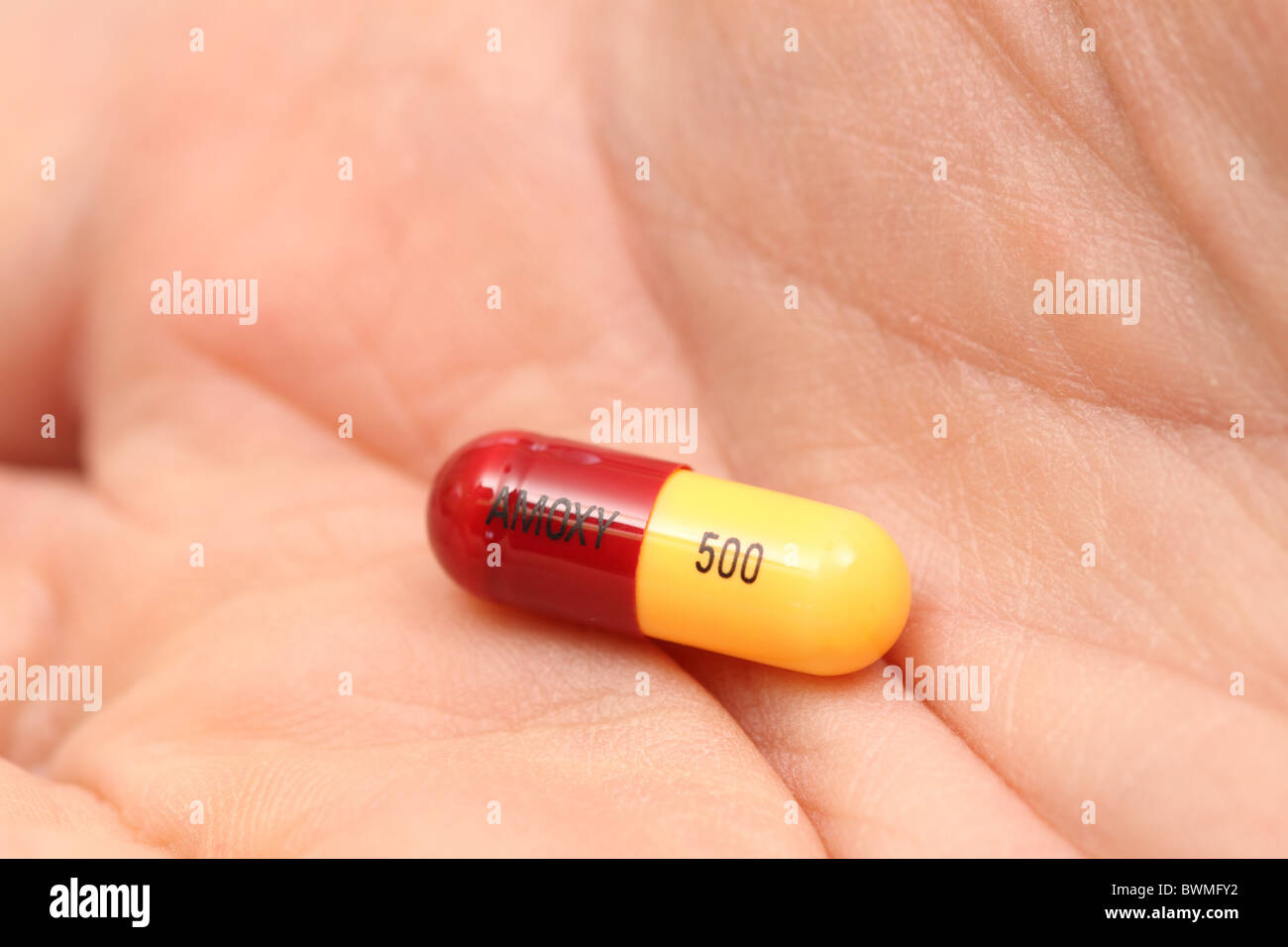Amoxicillin amoxy antibiotic tablet capsule in a hand Stock Photo - Alamy