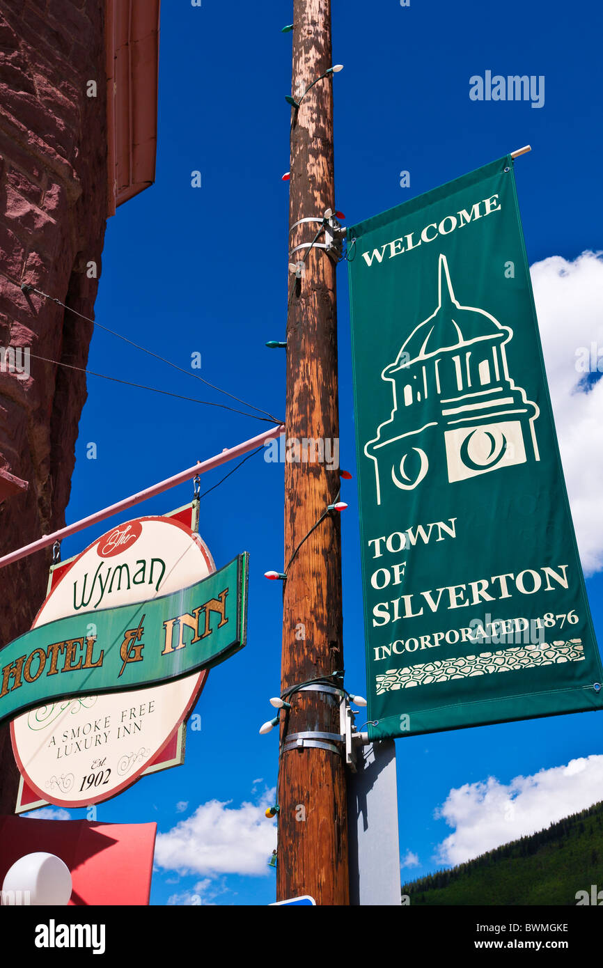 Banner in the downtown historic district, Silverton, Colorado Stock ...