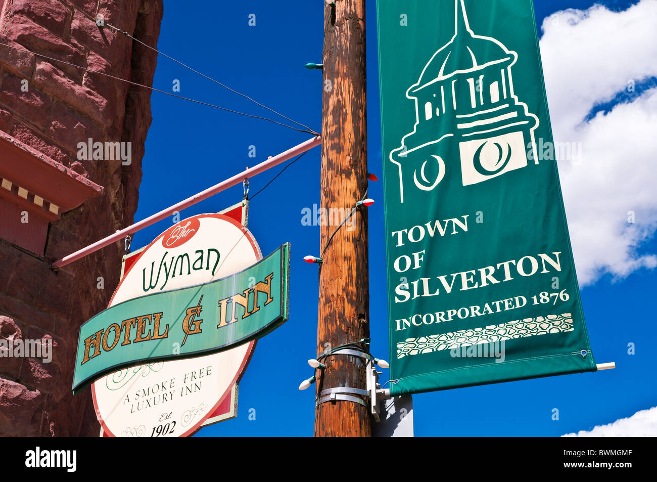 Banner in the downtown historic district, Silverton, Colorado Stock ...