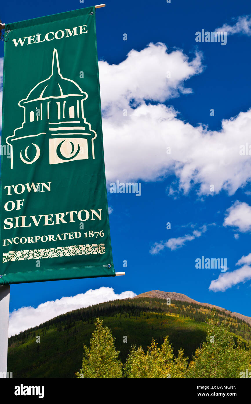 Banner in the downtown historic district, Silverton, Colorado Stock ...