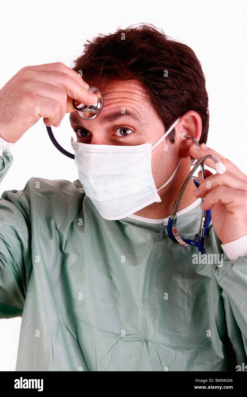 A crazy doctor playing with the stethoscope Stock Photo - Alamy