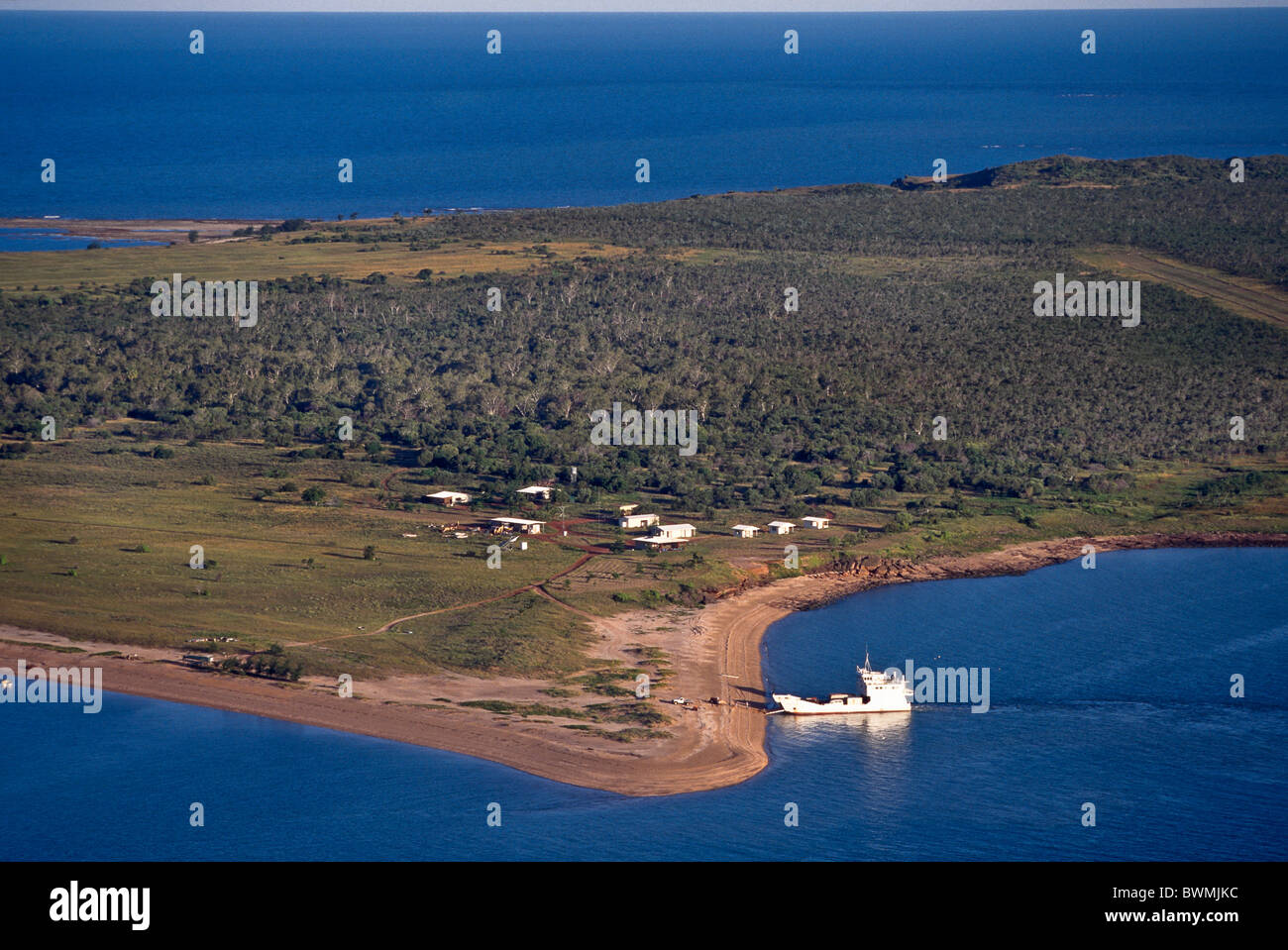 Barge visiting remote island community, Australia Stock Photo - Alamy