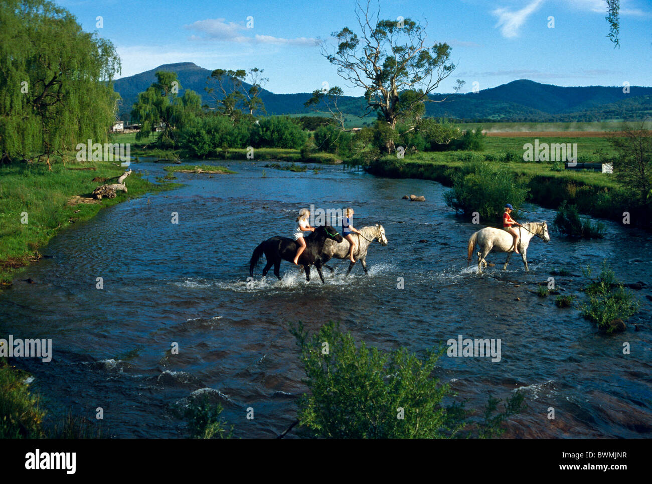 Country kids riding their ponies, Australia Stock Photo - Alamy