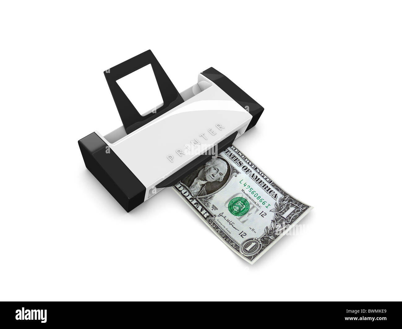3d rendering. Money printer concept image, isolated on white background ...