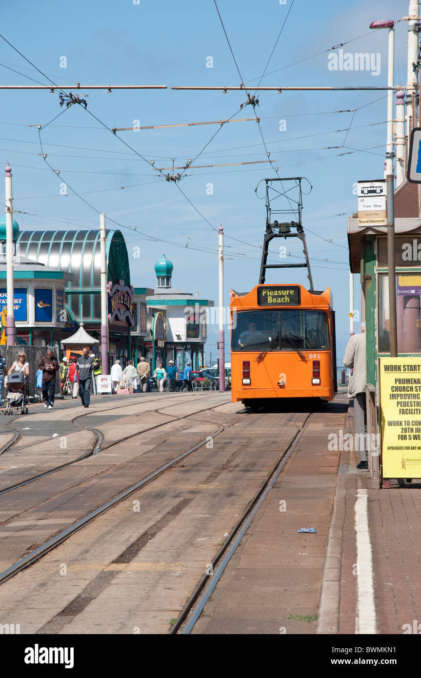 The Famous Trams on the promenade in Blackpool on the coast of ...