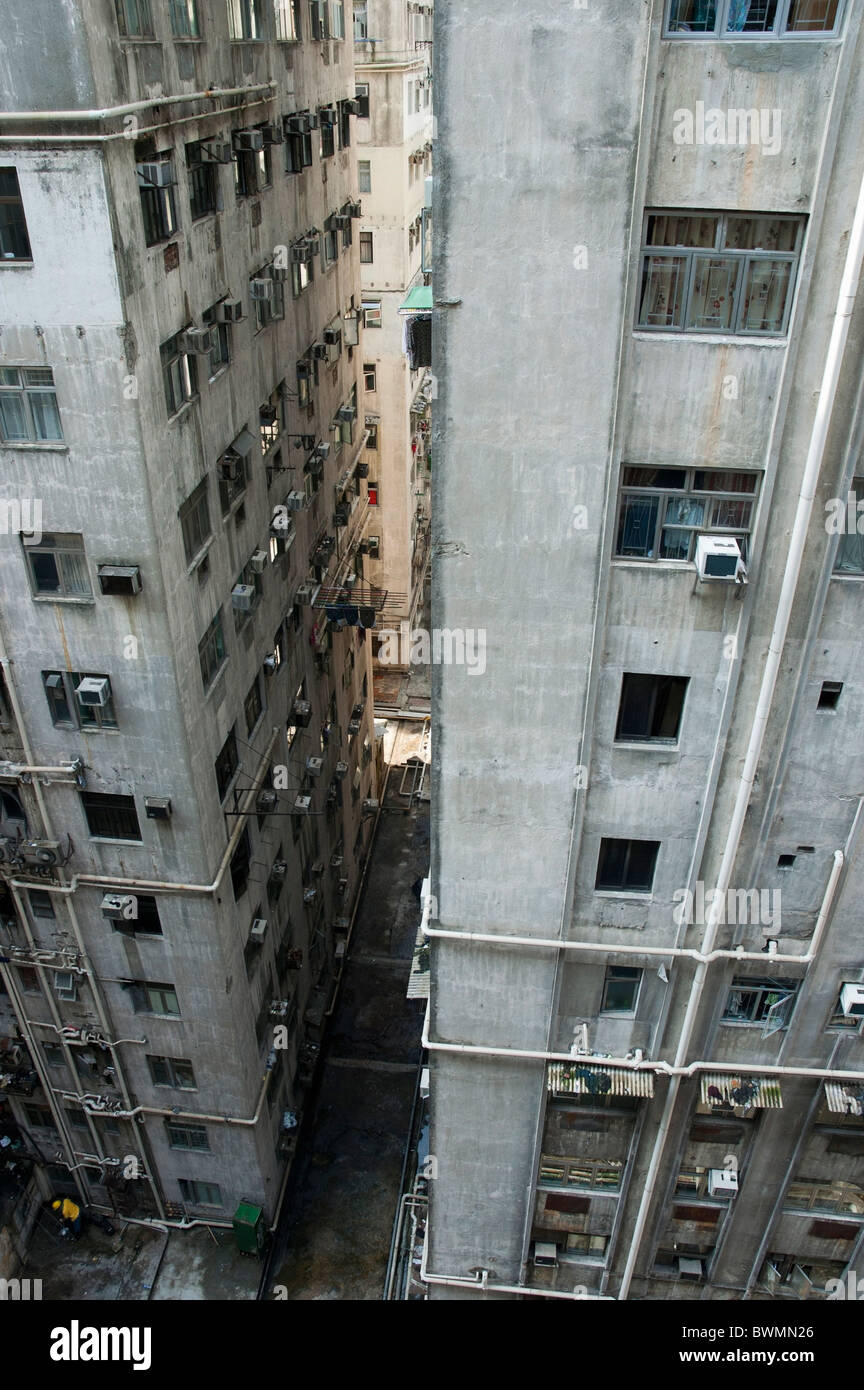 Old, run-down concrete high-rise apartment buildings in Kowloon, Hong ...