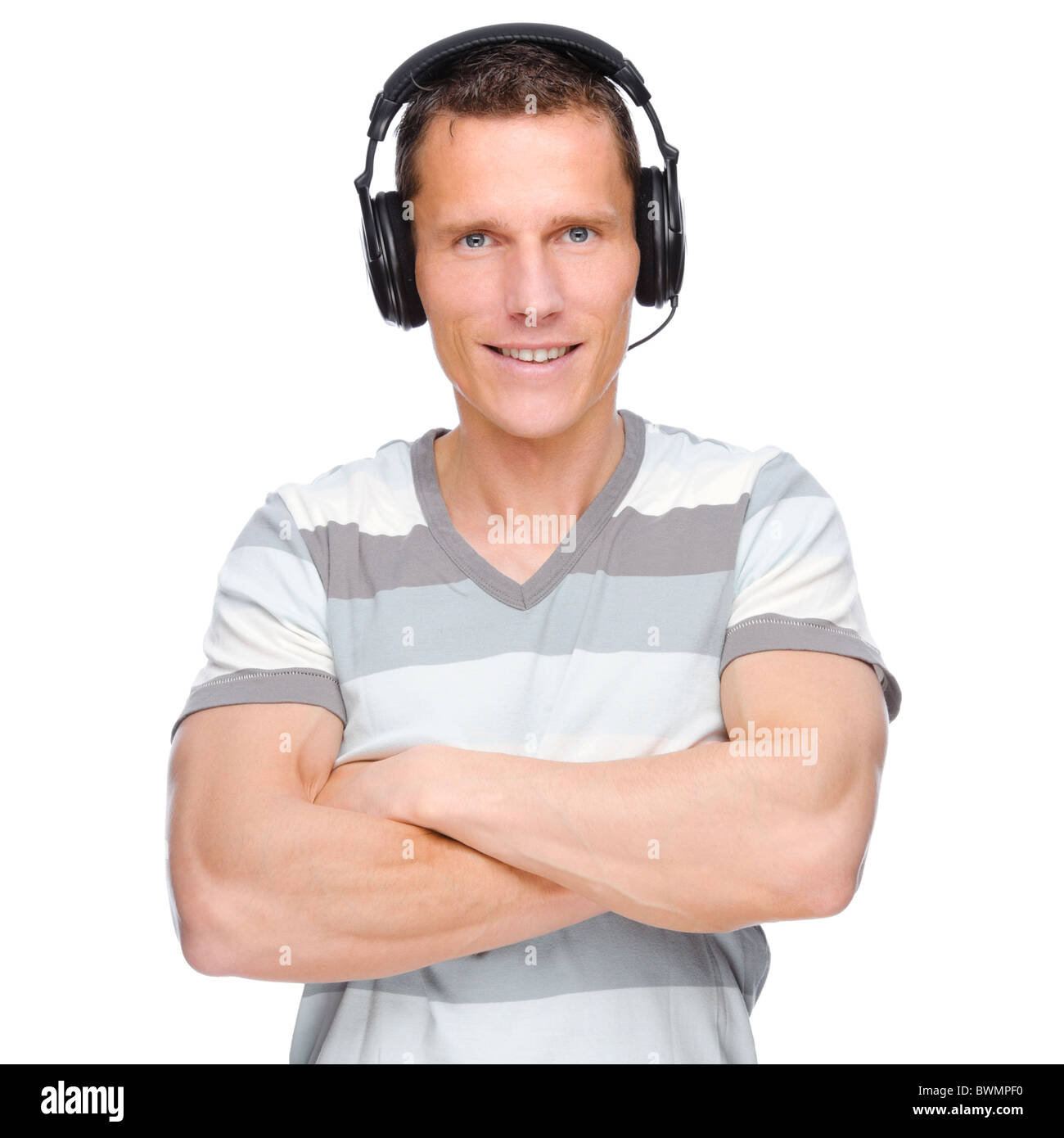 Full isolated studio picture from a young man with headphone Stock ...