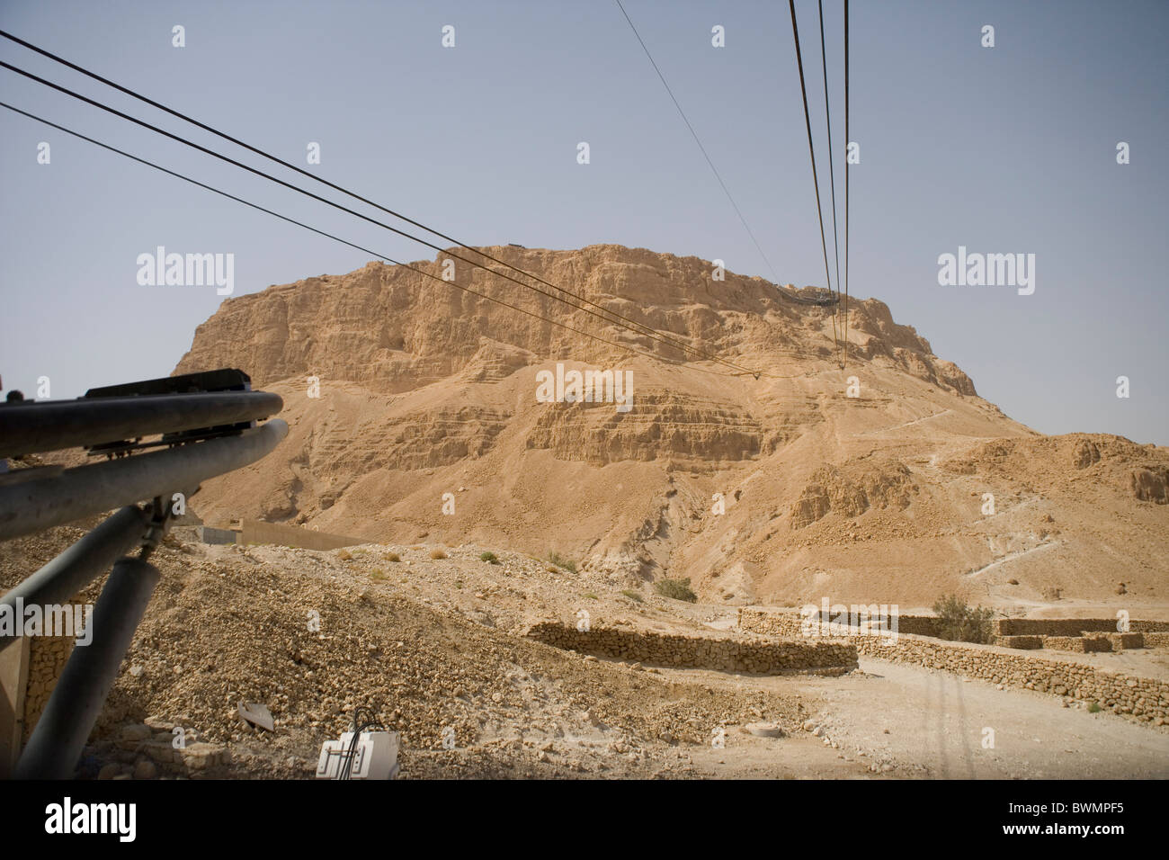 The Cable car that goes to the top of Masada and the mountain of Masada ...