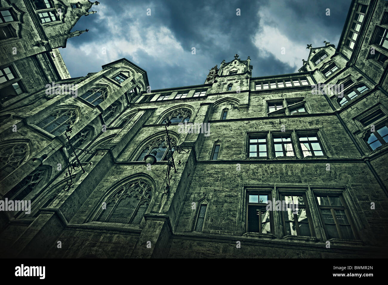 a Gothic building with dark and stormy weather Stock Photo - Alamy